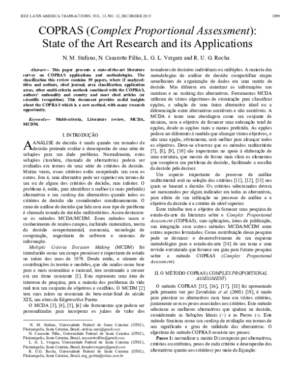 (PDF) COPRAS (Complex Proportional Assessment): state of the art ...