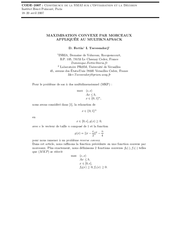 (PDF) Maximisation Convexe Par Morceaux Appliqu´ Ee Au Multiknapsack | Ider Tseveendorj ...
