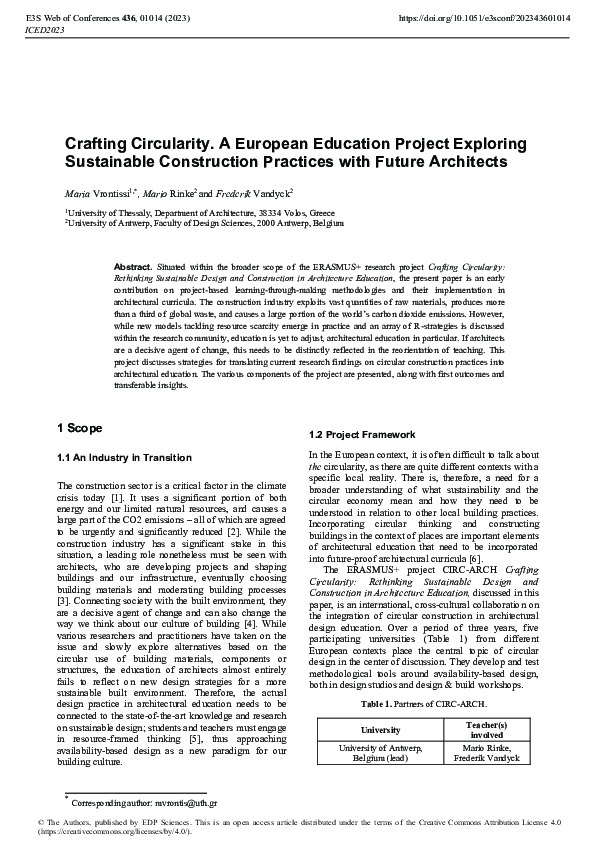 (PDF) Crafting Circularity. A European Education Project Exploring Sustainable Construction ...
