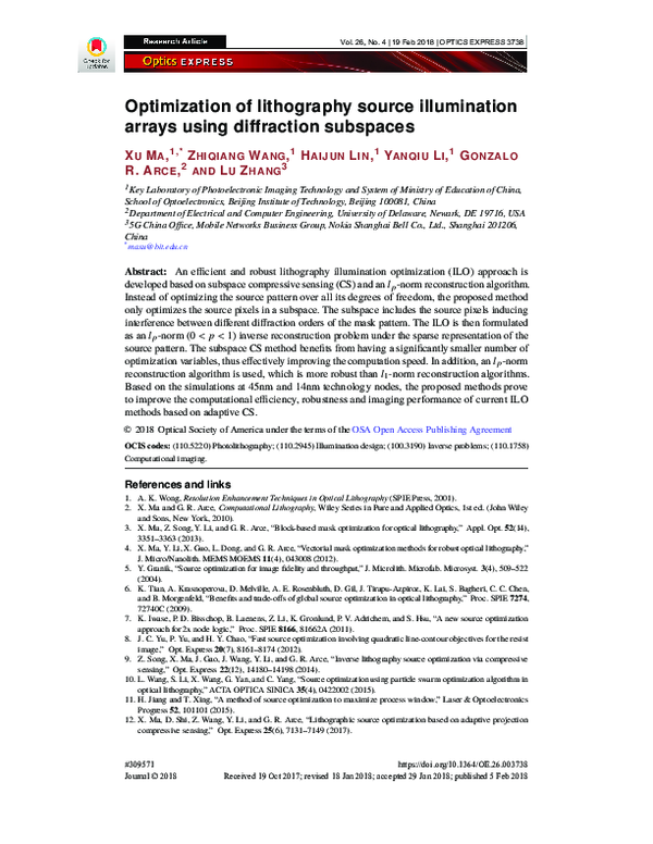 Pdf Optimization Of Lithography Source Illumination Arrays Using Diffraction Subspaces 