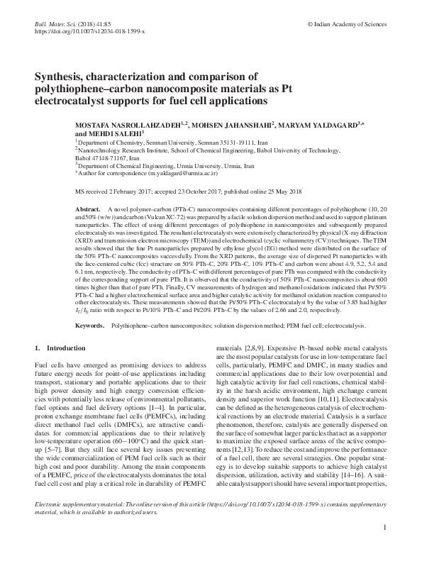 (PDF) Synthesis, characterization and comparison of polythiophene–carbon nanocomposite materials ...