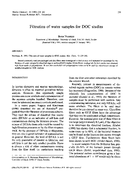 (PDF) Filtration of water samples for DOC studies
