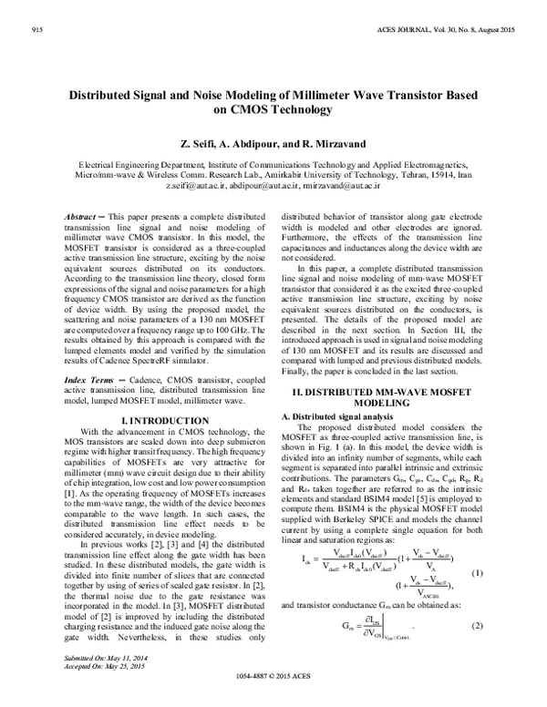 (PDF) Fully Distributed Analysis of MOS Transistor at Millimeter-Wave Band, Based on Matrix ...