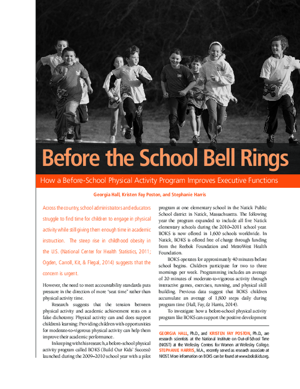 (PDF) Before the School Bell Rings: How a Before-School Physical ...