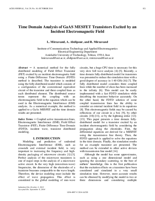 (PDF) Time Domain Analysis of GaAS MESFET Transistors Excited by an Incident Electromagnetic ...