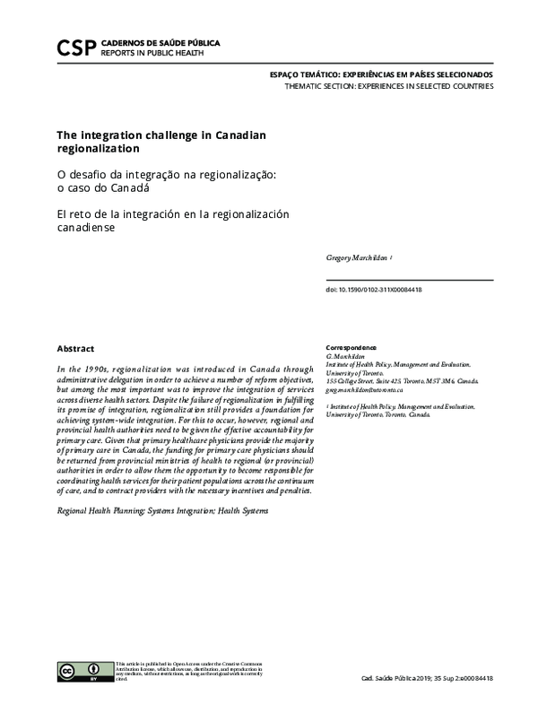 (PDF) The integration challenge in Canadian regionalization