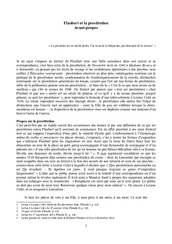 Flaubert et la prostitution. Avant-propos