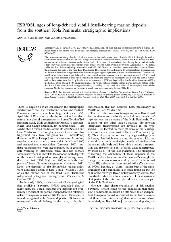 (PDF) ESR/OSL ages of long-debated subtill fossil-bearing marine ...