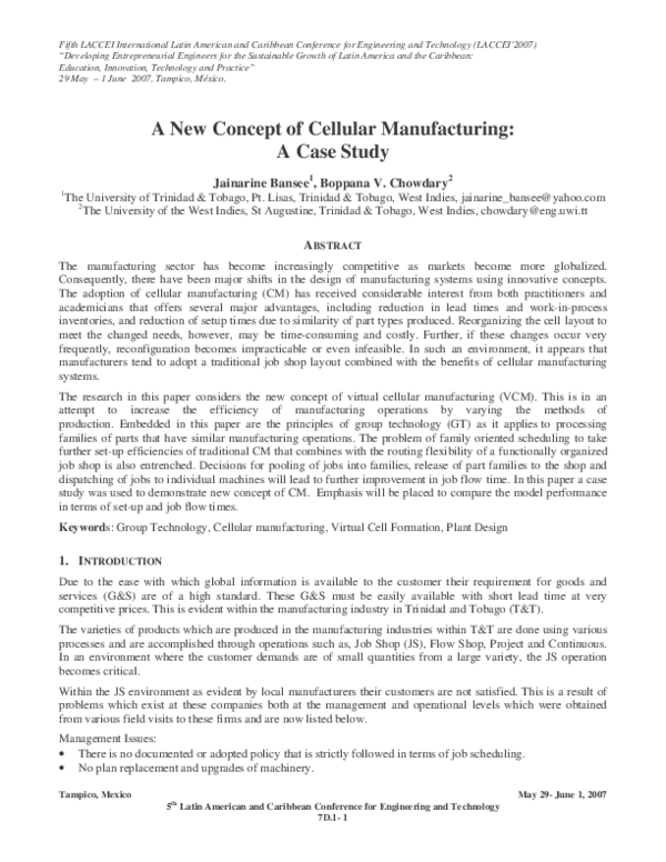 (PDF) A New Concept of Cellular Manufacturing: A Case Study