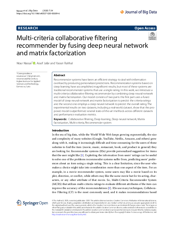 Pdf Multi Criteria Collaborative Filtering Recommender By Fusing Deep