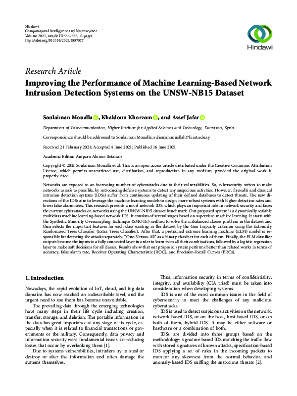 Pdf Improving The Performance Of Machine Learning Based Network
