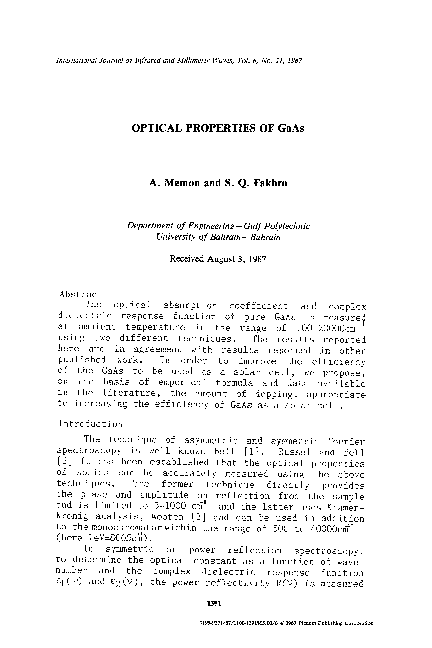 (PDF) Optical properties of GaAs