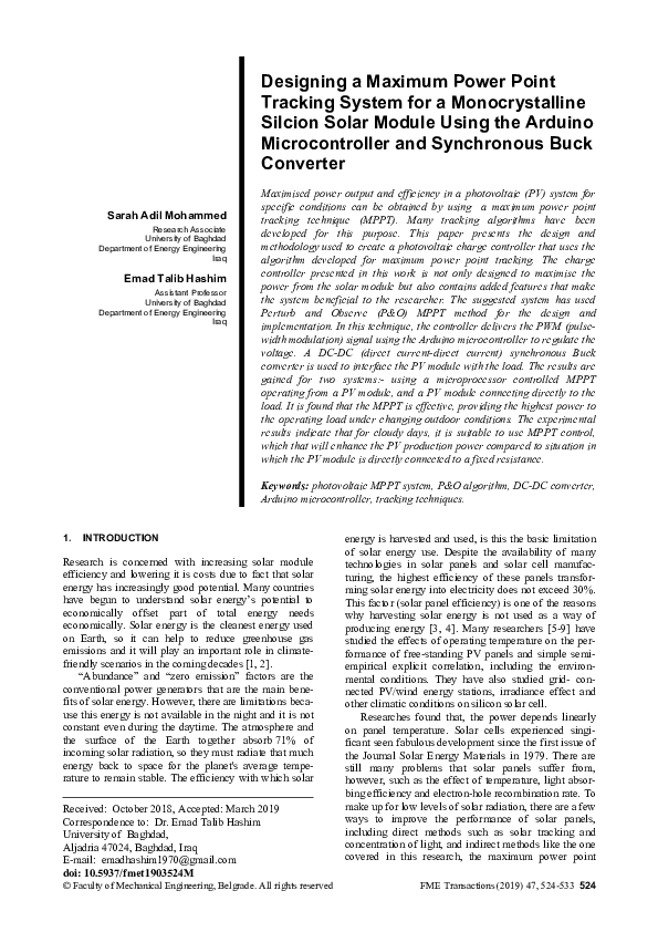 (PDF) Designing a maximum power point tracking system for a monocrystalline silcion solar module ...