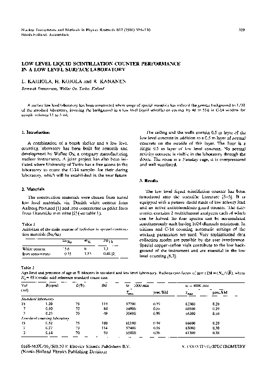 (PDF) Low level liquid scintillation counter performance in a low level ...