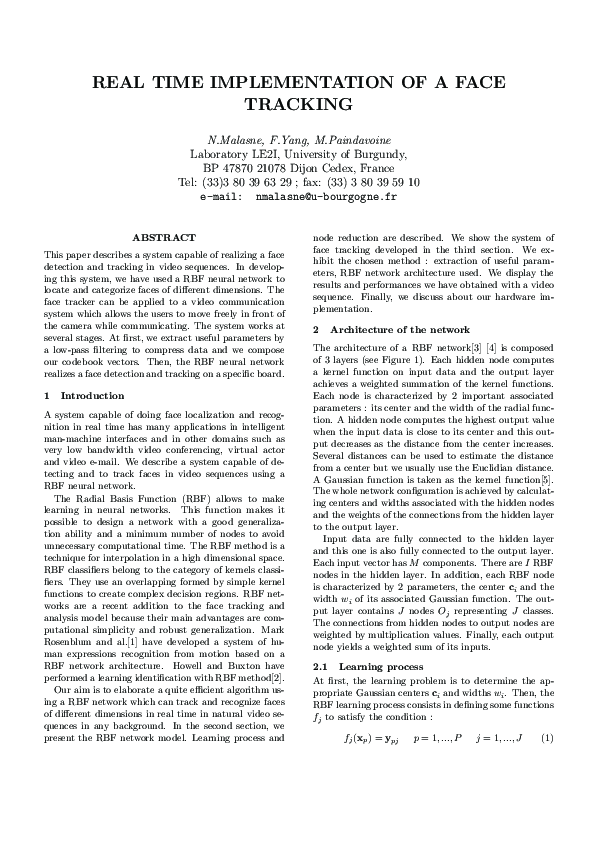 (PDF) Real time implementation of a face tracking