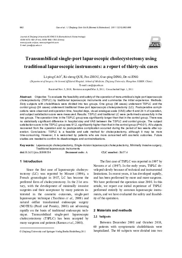 (PDF) Transumbilical Single-port Laparoscopic Cholecystectomy