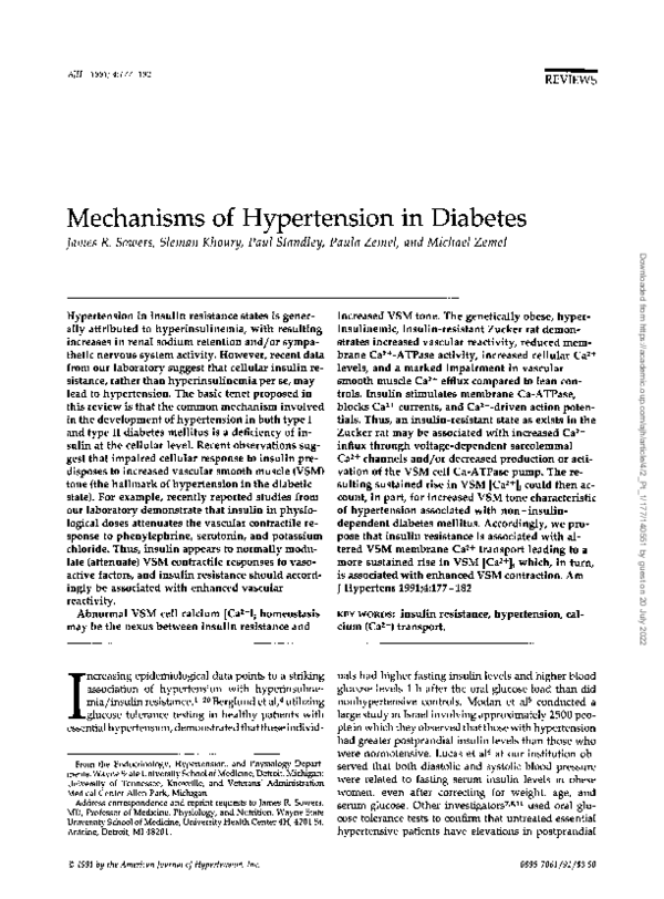 (PDF) Mechanisms of Hypertension in Diabetes | Michael Zemel - Academia.edu