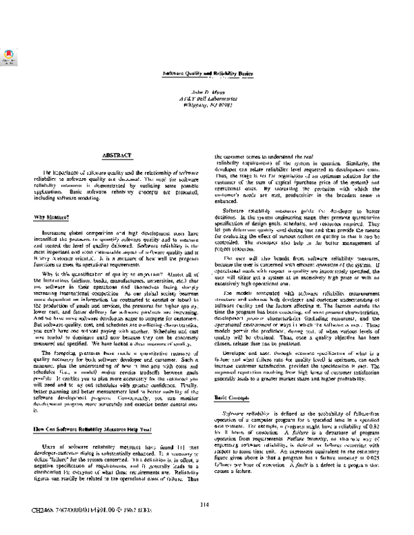 (PDF) Software quality and reliability basics