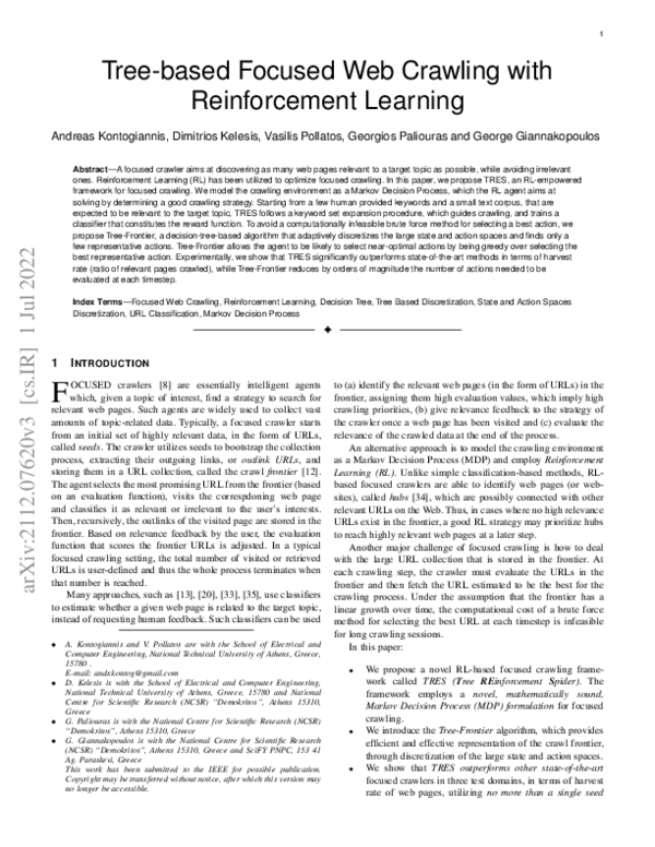 (PDF) Tree-based Focused Web Crawling with Reinforcement Learning