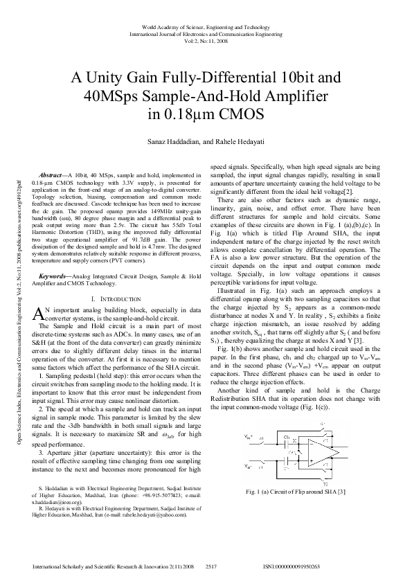(PDF) A Unity Gain Fully-Differential 10bit and 40MSps Sample-And-Hold ...