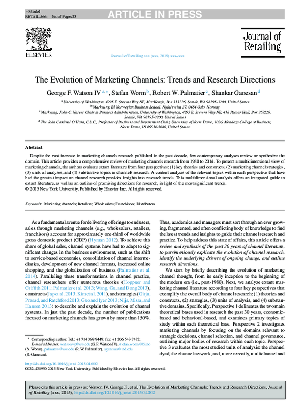 (PDF) The Evolution of Marketing Channels: Trends and Research Directions