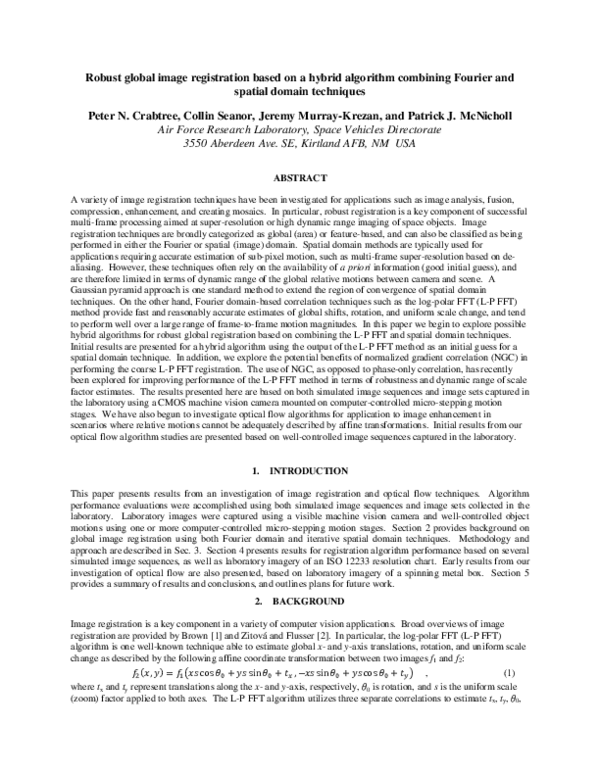 Pdf Robust Global Image Registration Based On A Hybrid Algorithm Combining Fourier And