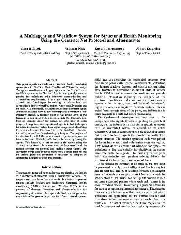 (PDF) A Multiagent and Workflow System for Structural Health Monitoring Using the Contract Net ...