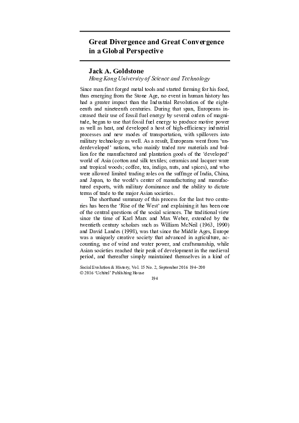 (PDF) Great Divergence and Great Convergence: A Global Perspective