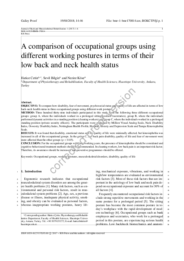 (PDF) A comparison of occupational groups using different working ...