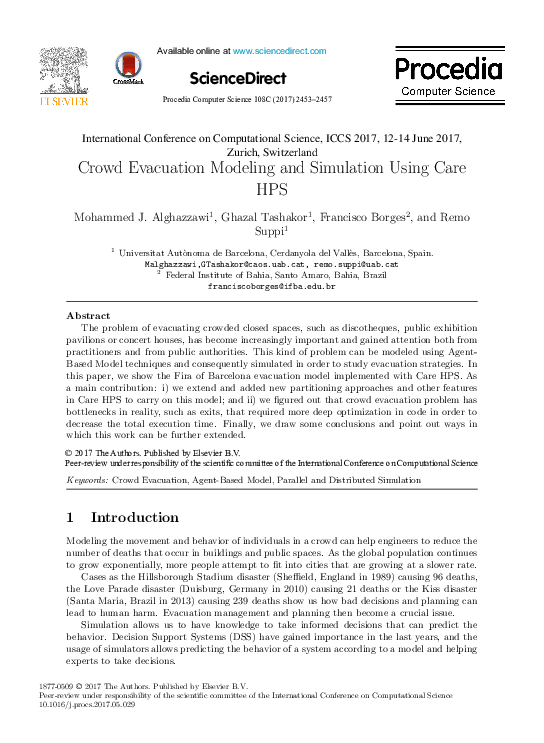 (PDF) Crowd Evacuation Modeling and Simulation Using Care HPS