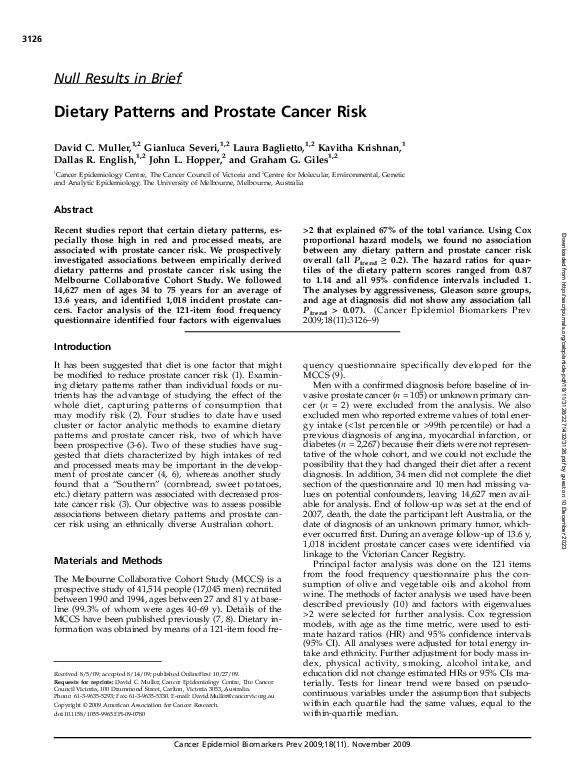 (PDF) Dietary Patterns and Prostate Cancer Risk