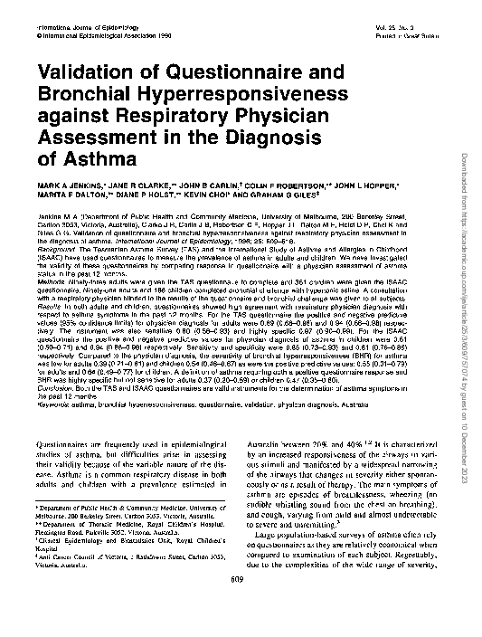 (PDF) Validation of Questionnaire and Bronchial Hyperresponsiveness ...