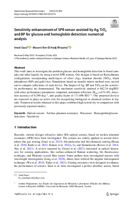 (PDF) Sensitivity enhancement of SPR sensor assisted by Ag, TiO2 and BP for glucose and ...