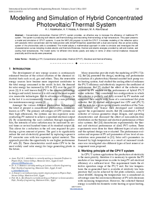 (PDF) Modeling and Simulation of Hybrid Concentrated Photovoltaic/Thermal System