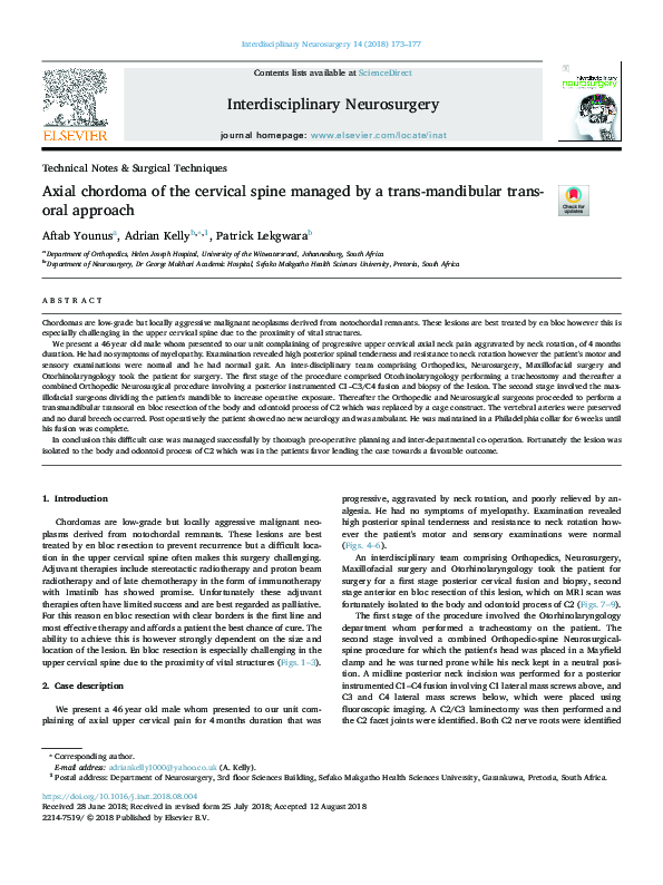 (PDF) Axial chordoma of the cervical spine managed by a trans ...