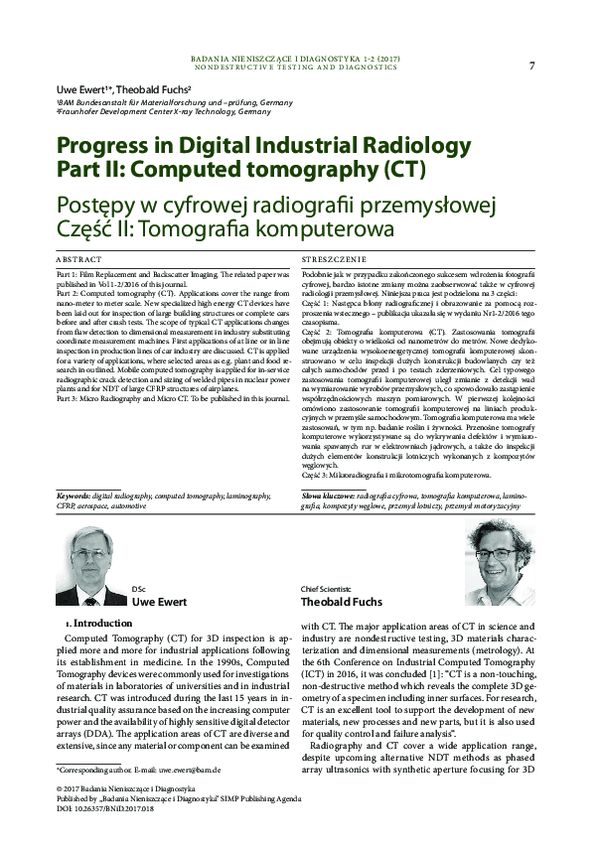 (PDF) Progress in Digital Industrial Radiology. Pt. 2, Computed tomography (CT)
