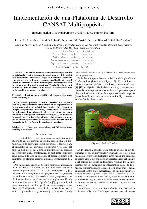 (PDF) Implementación de una Plataforma de Desarrollo CANSAT Multipropósito