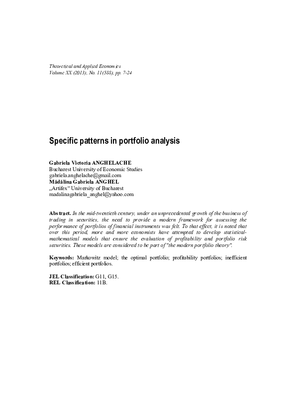 (PDF) Specific patterns in portfolio analysis | Gabriela Anghelache ...