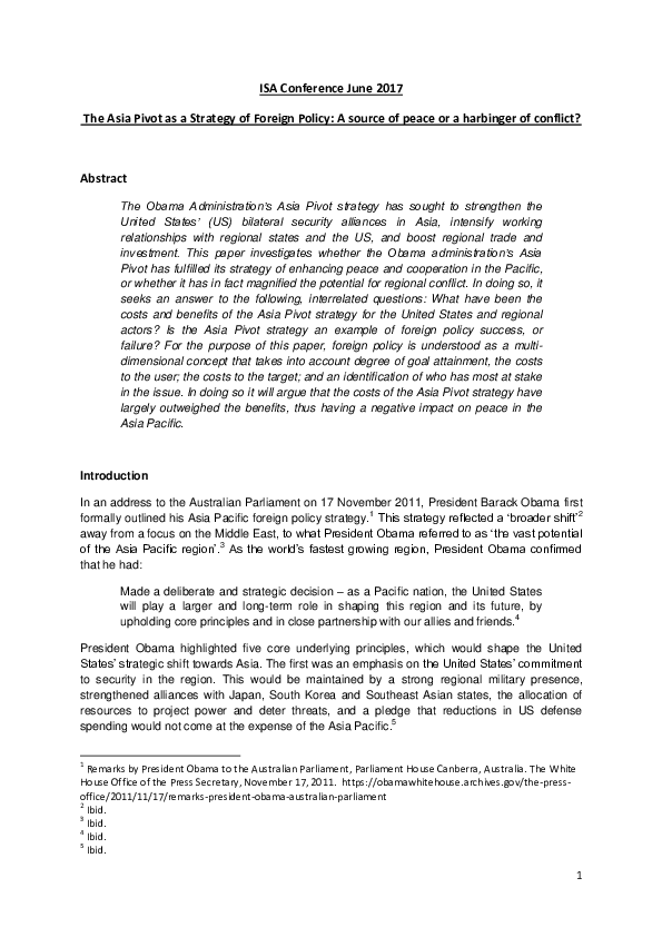 (PDF) The Asia Pivot as a Strategy of Foreign Policy: A Source of Peace ...