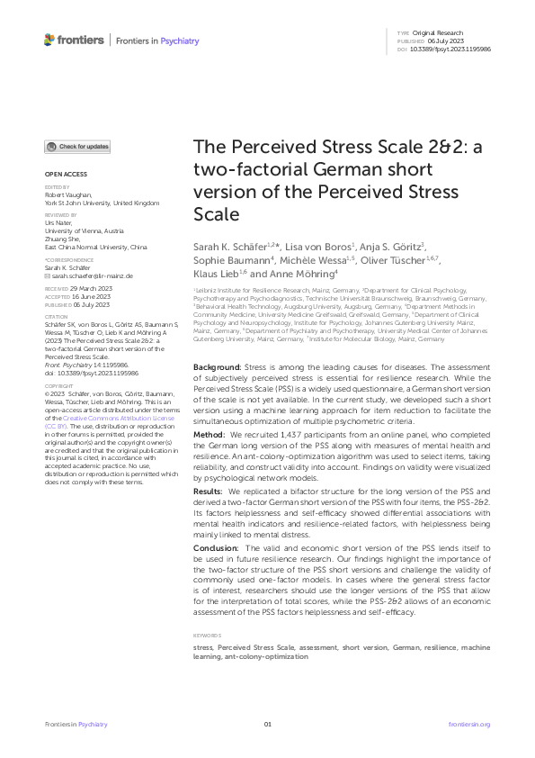 (PDF) The Perceived Stress Scale 2&2: a two-factorial German short version of the Perceived ...