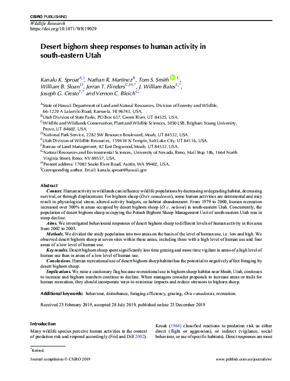 (PDF) Desert bighorn sheep responses to human activity in south-eastern ...