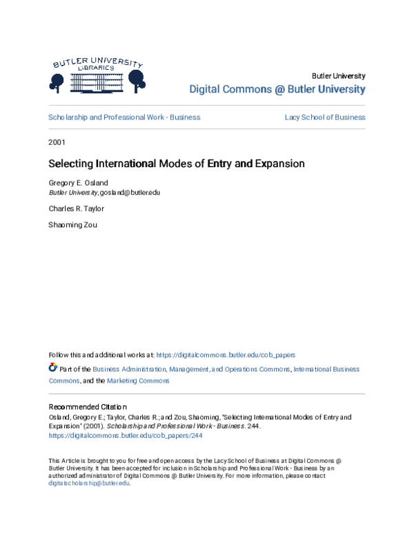 (PDF) Selecting international modes of entry and expansion