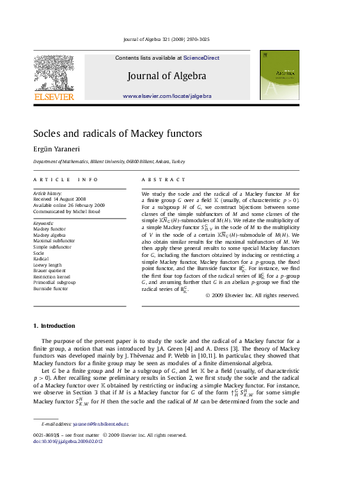 (PDF) Socles and radicals of Mackey functors | Ergün Yaraneri - Academia.edu