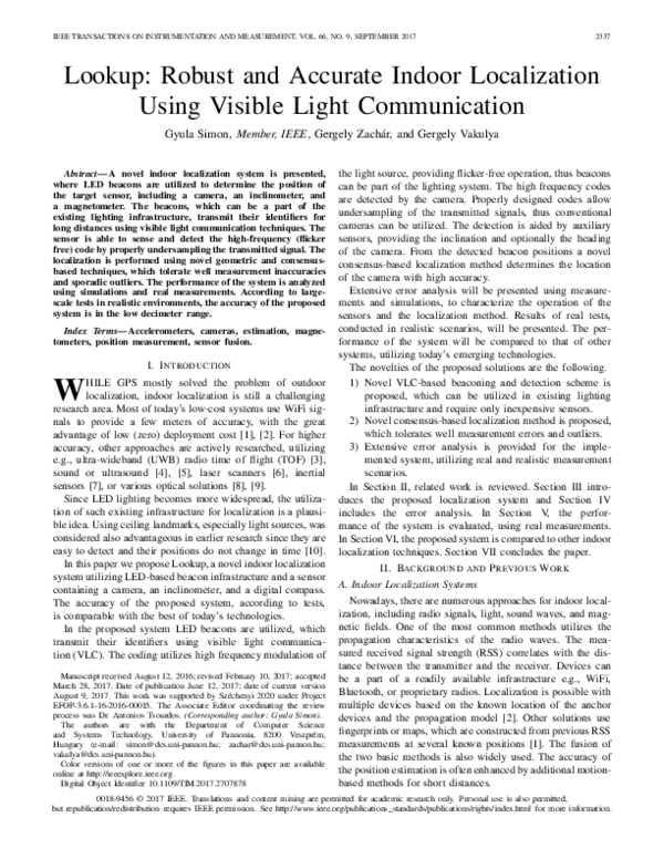 (PDF) Lookup: Robust and Accurate Indoor Localization Using Visible Light Communication