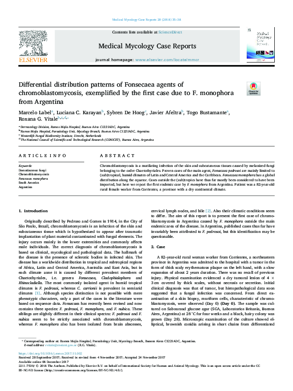 (PDF) Differential distribution patterns of Fonsecaea agents of ...