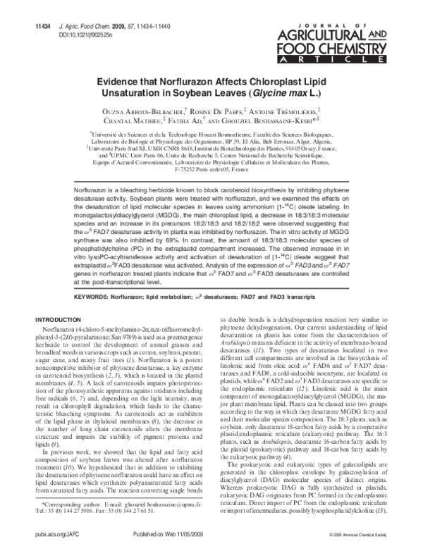 (PDF) Evidence that Norflurazon Affects Chloroplast Lipid Unsaturation ...