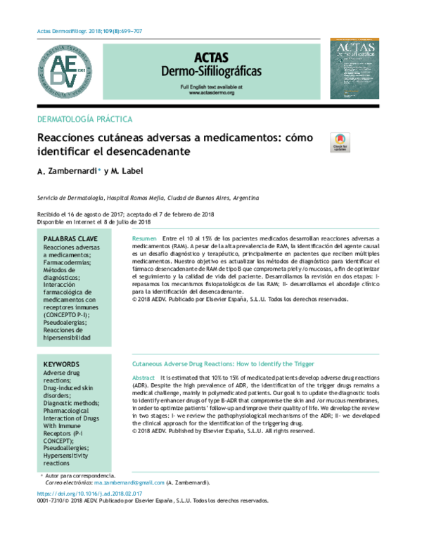 (PDF) Reacciones cutáneas adversas a medicamentos: cómo identificar el desencadenante