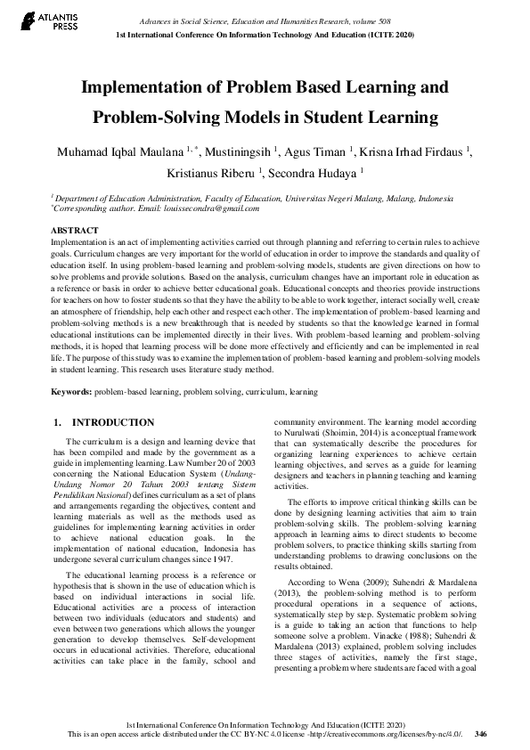 (PDF) Implementation of Problem Based Learning and Problem-Solving Models in Student Learning ...