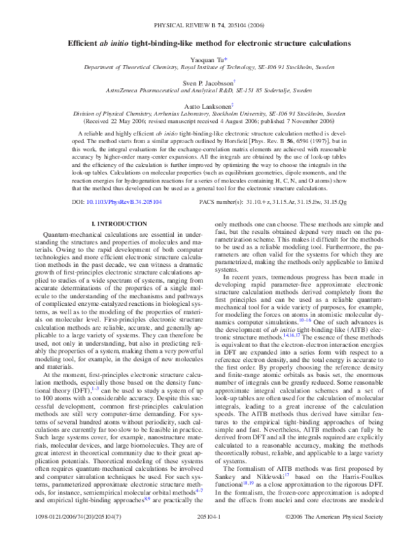 (PDF) Efficientab initiotight-binding-like method for electronic structure calculations