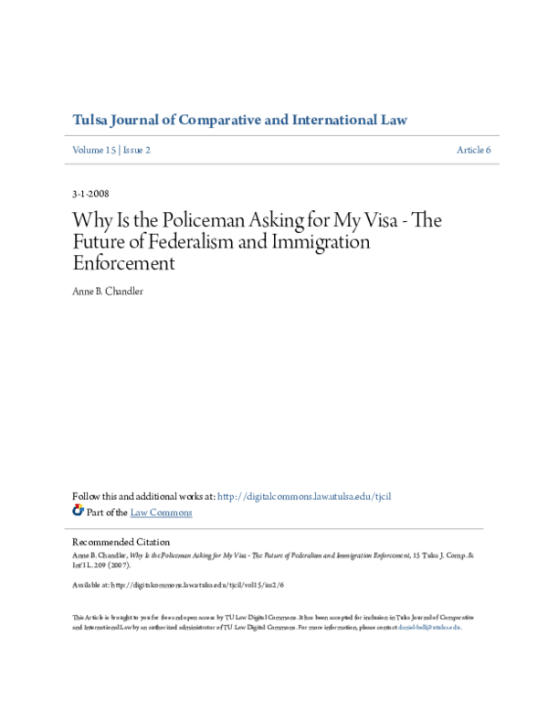 (PDF) Why is the Policeman Asking for My Visa? The Future of Federalism ...